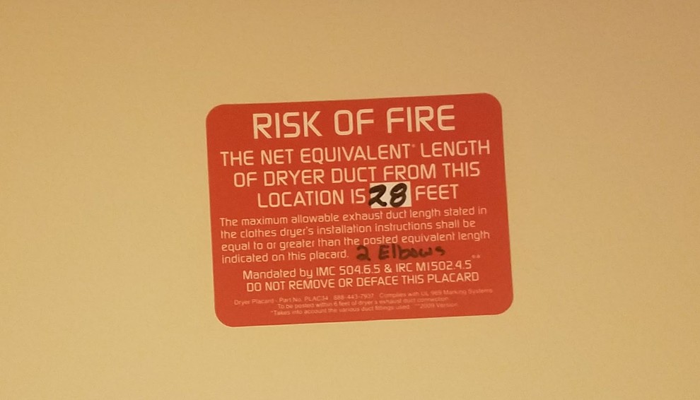 Dryer duct length sticker