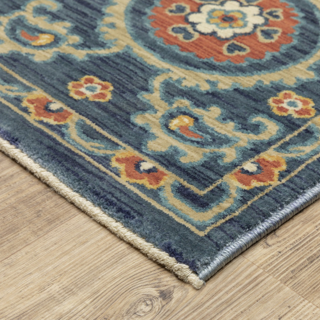 Fabienne Spiral Border Indoor Blue/Rust Area Rug, 3'3"x5' - Traditional ...