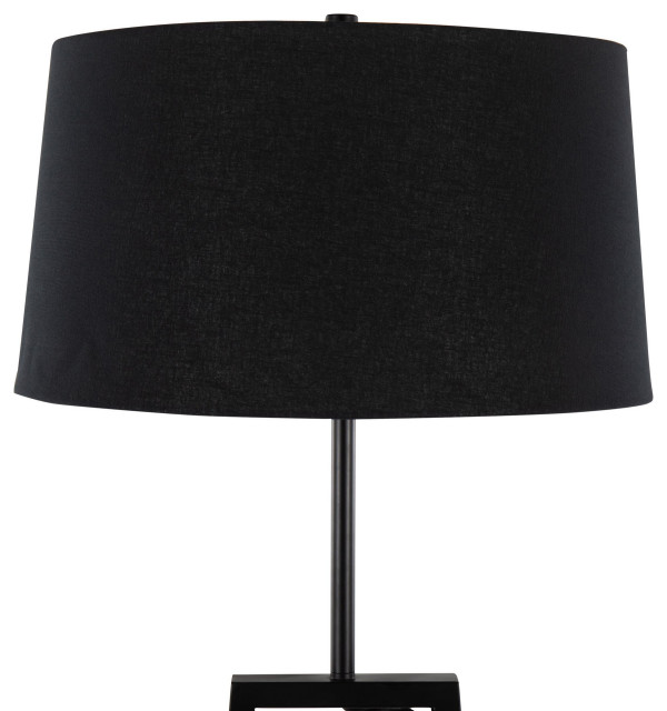 Cosmo Shelf Floor Lamp, White Marble/Black Metal With Black Linen Shade ...