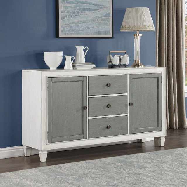 2 Doors and 3 Drawers Wooden Server in Rustic Gray and Weathered White ...
