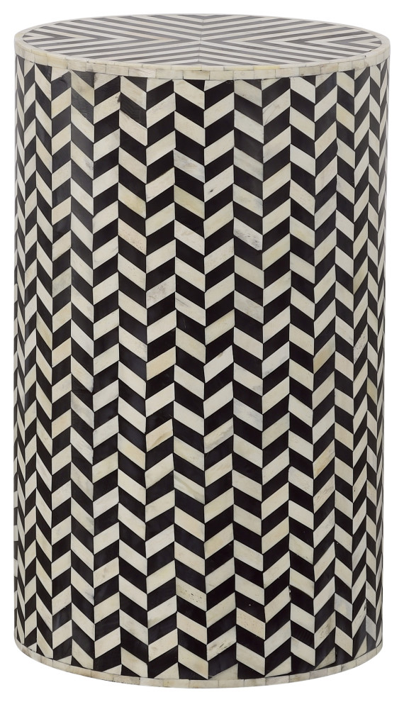 Black and White Round Accent Table With Bone Inlay Details ...