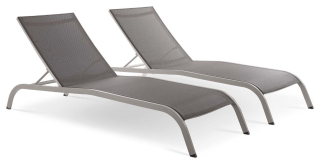 Savannah Outdoor Patio Mesh Chaise Lounge Set of 2 Gray - Outdoor ...