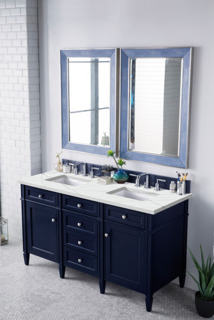 Brittany 60" Victory Blue Double Vanity W/ 3 Cm Ethereal Noctis Quartz ...