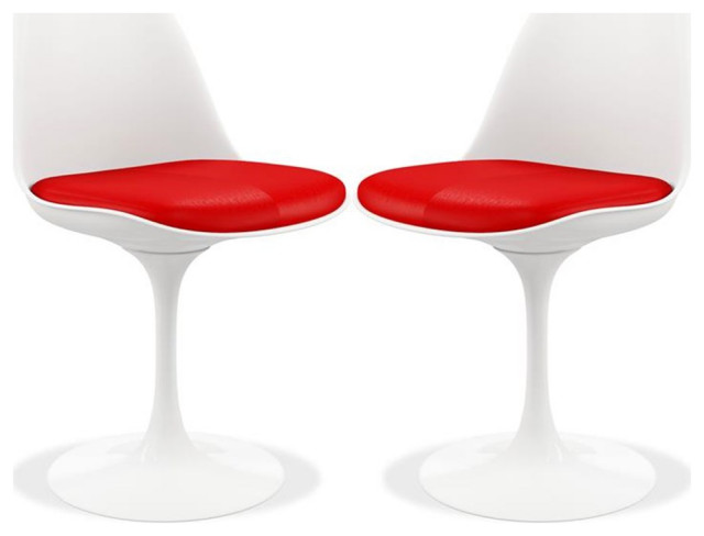 Maklaine 17.5 inches Plastic and Metal Dining Chairs in Red (Set of 2 ...