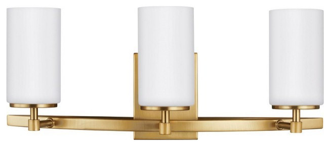 3-Light Bathroom Light Fixture in Transitional Style-Satin Brass ...