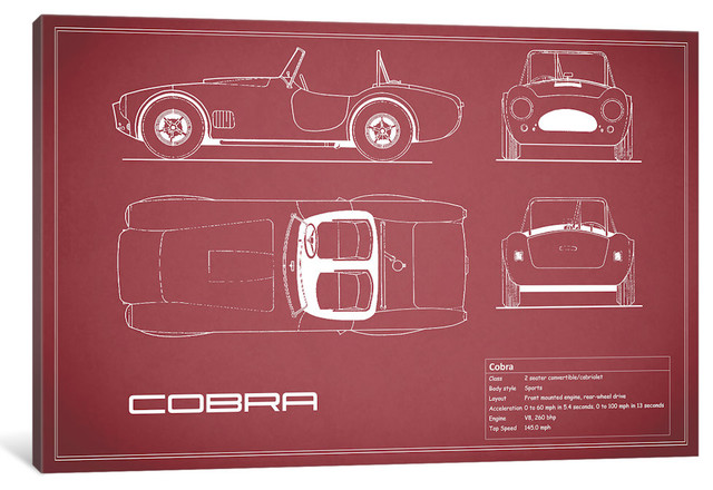 "Shelby Cobra (Maroon)" by Mark Rogan, Canvas Print, 18x12x1.5 ...