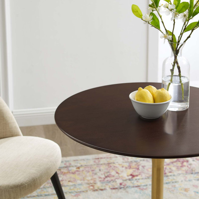 Dining Table, Round, Wood, Gold Dark Brown Brown Walnut, Cafe Bistro ...