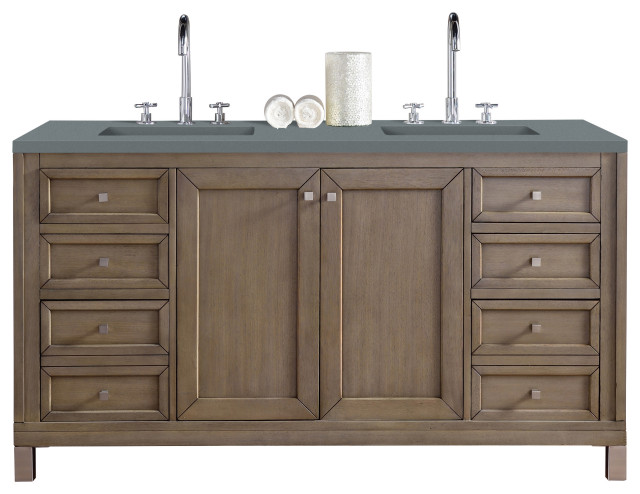 James Martin 305-V60D-WWW-3CBL 60" Double Vanity White Washed Walnut ...