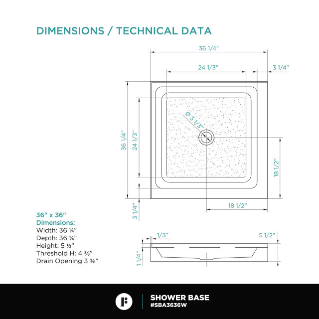 Fine Fixtures Double Threshold Acrylic Shower Base, 36 X 36 - Modern ...