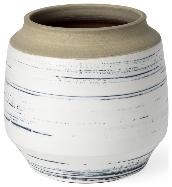 9" Blue White and Sand Coastal Ceramic Vase - Beach Style - Vases - by ...