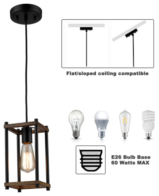 Farmhouse Black Metal Wire Cage Hanging Pendant Light Fixtures for ...