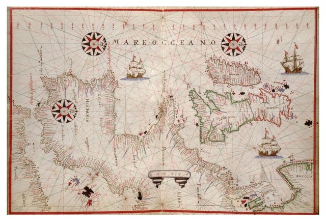 "Portolan Map of Spain, England, Ireland & France" Print by Joan Oliva ...