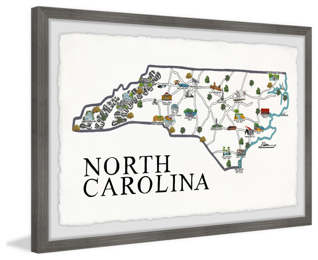 "North Carolina Landmarks Map" Framed Painting Print, 36x24 ...
