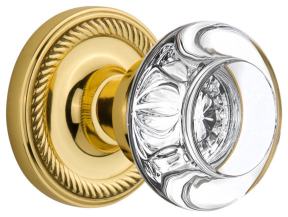 Rope Rosette Privacy Round Clear Crystal Glass Door Knob, Antique Brass ...