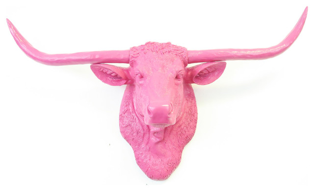 Faux Texas Longhorn Head Wall Decor, Hot Pink - Contemporary - Wall ...