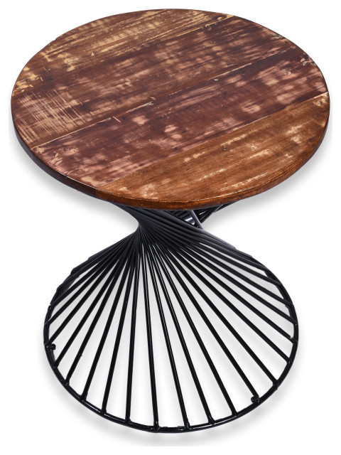 Industrial 20 Inch Accent Table with Reclaimed wood Round top and Iron ...