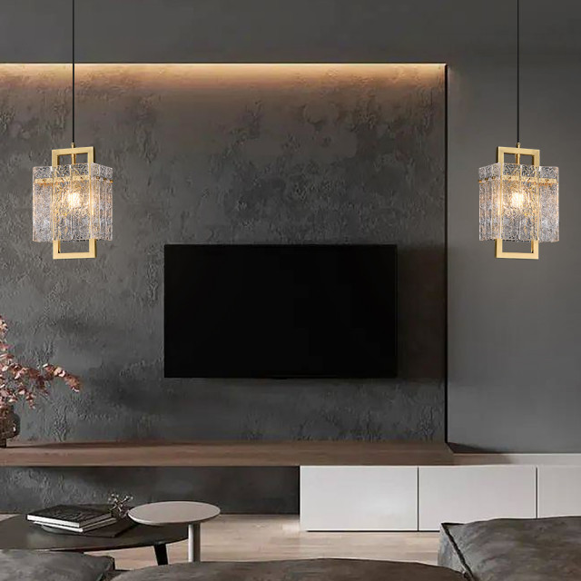 Jewell 1-Light Brass Geometric Pendant Light with Water-ripple Glass ...