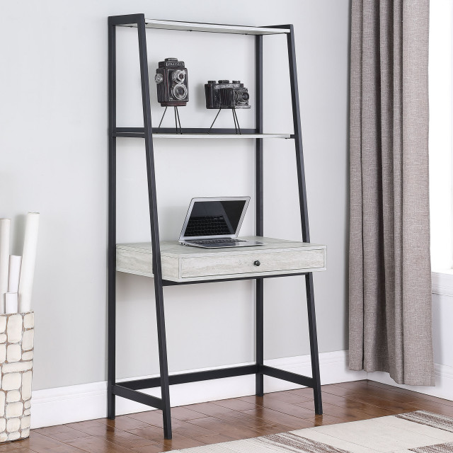 Pinckard 1-drawer Ladder Desk Grey Stone and Black - Industrial - Desks ...