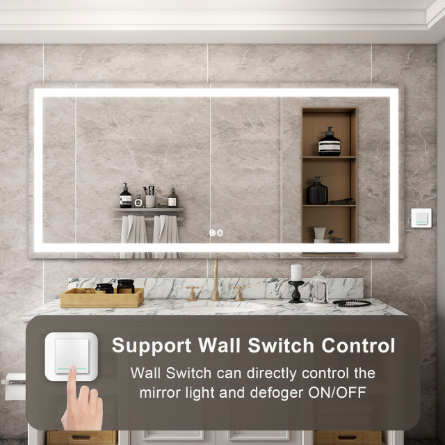 Frameless Vanity LED Lighted Dimmable Bathroom Mirror With Defogger, 72 ...