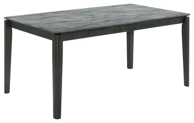 Contemporary Dining Table, Hardwood Legs With Elevated Faux Marble Top ...