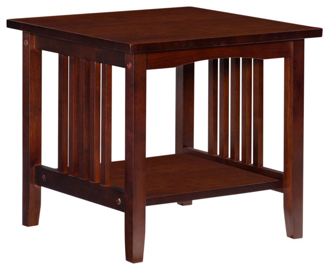 Mission Style Wooden End Table with Open Bottom Shelf, Walnut Brown ...