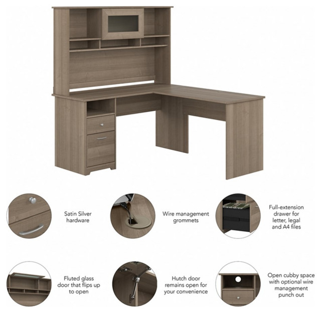 Bush Furniture Cabot 60W L Shaped Computer Desk with Hutch & Drawers ...