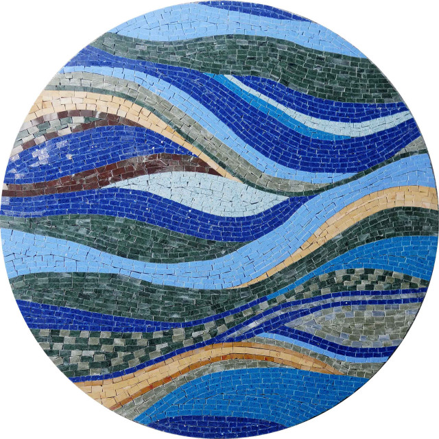 Colorful Ocean Waves - Mosaic Artwork, 84" x 84" - Beach Style - Tile ...