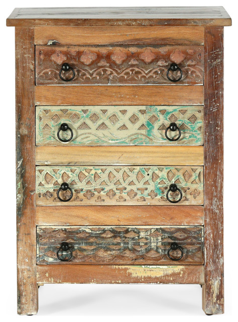 Nita Boho Handcrafted Wooden 4 Drawer Chest, Antique White - Farmhouse ...