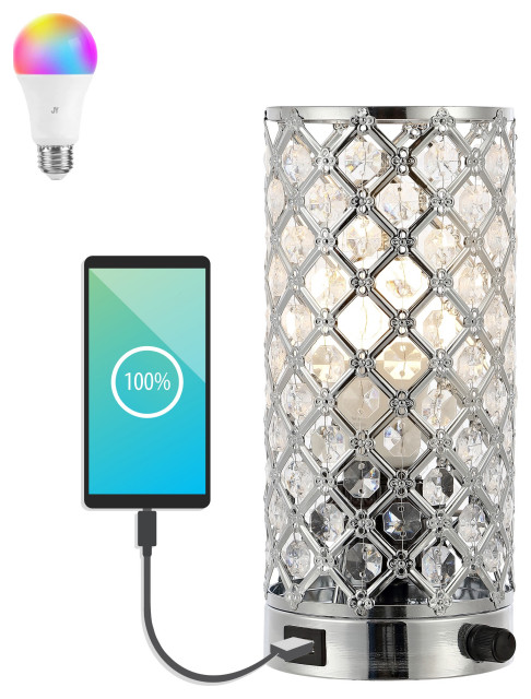 Lucie 9.5" Iron/Acrylic LED Mini Uplight Table Lamp With USB Port ...