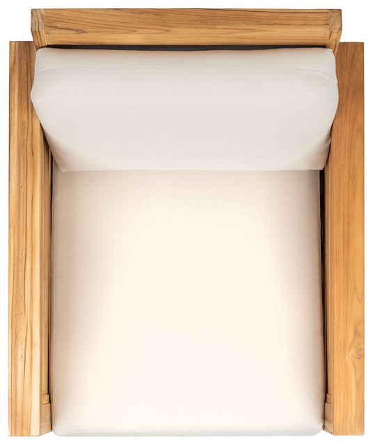 Coastal Outdoor Lounge Chair, Teak Wood Frame With Cushioned Seat ...