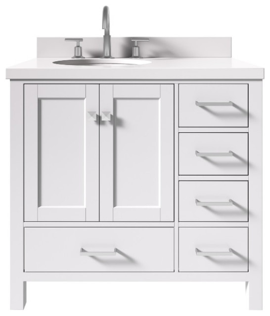 Cambridge White 37" Oval Sink Vanity With White Quartz Top ...