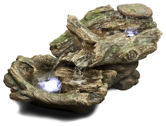 Layered Wood Polyresin Fountain - Rustic - Outdoor Fountains And Ponds ...