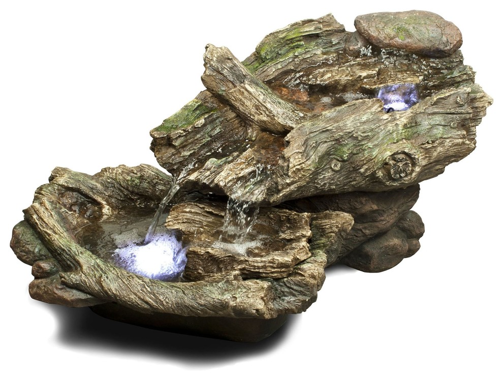 Layered Wood Polyresin Fountain - Rustic - Outdoor Fountains And Ponds ...