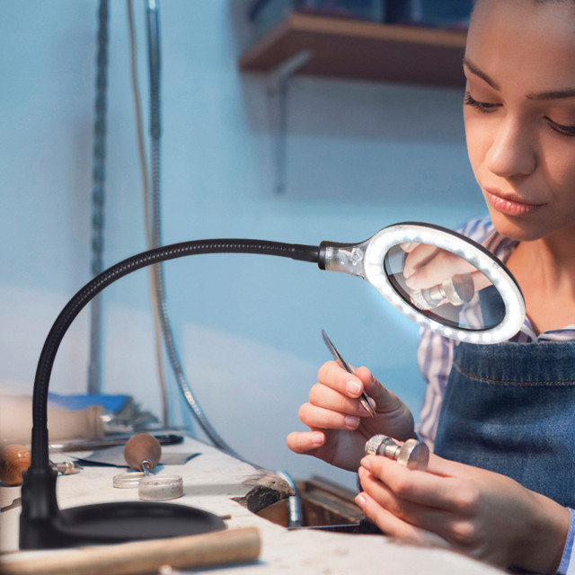 Brightech Lightview Flex 2 in 1 Desk Lamp, 5 Diopter Glass Flexible ...