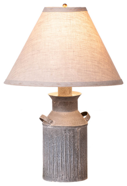 Irvins Country Tinware Milk Jug Lamp with Ivory Linen Shade, 20 inches ...