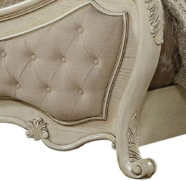 Benzara BM221326 Button Tufted Crown Eastern King Bed With Scrolled ...