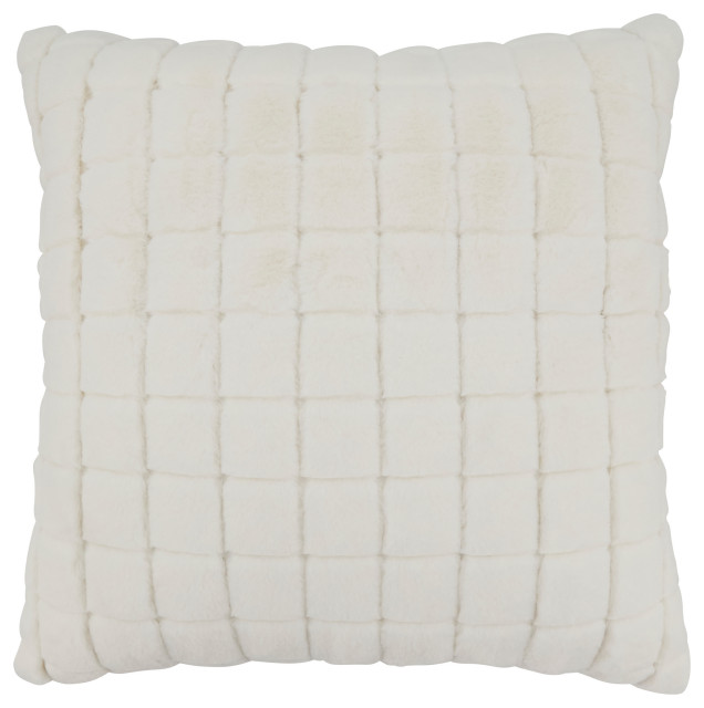 Furry Fields Grid Faux Rabbit Fur Throw Pillow, 18" - Contemporary ...