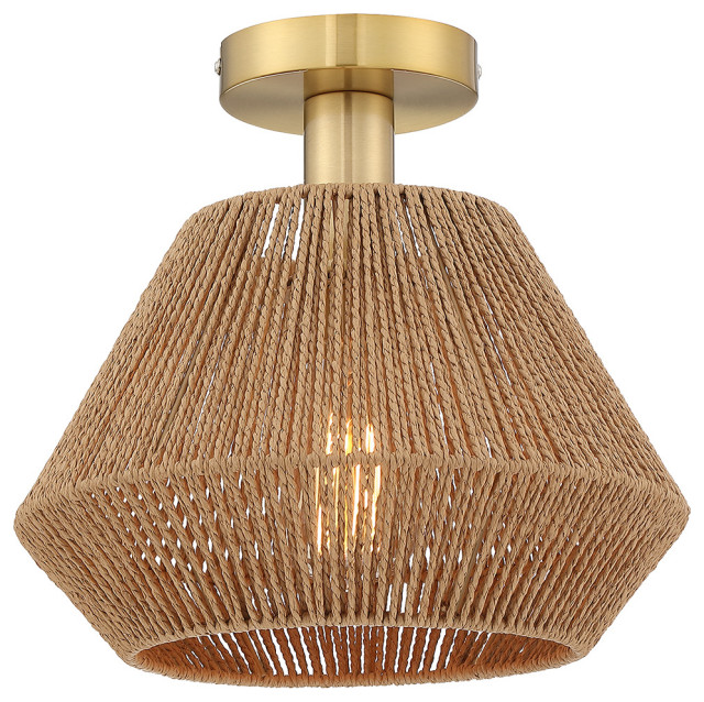 12" W 1-Light Bohemian Woven Rope Semi-Flush Mount Ceiling Light ...