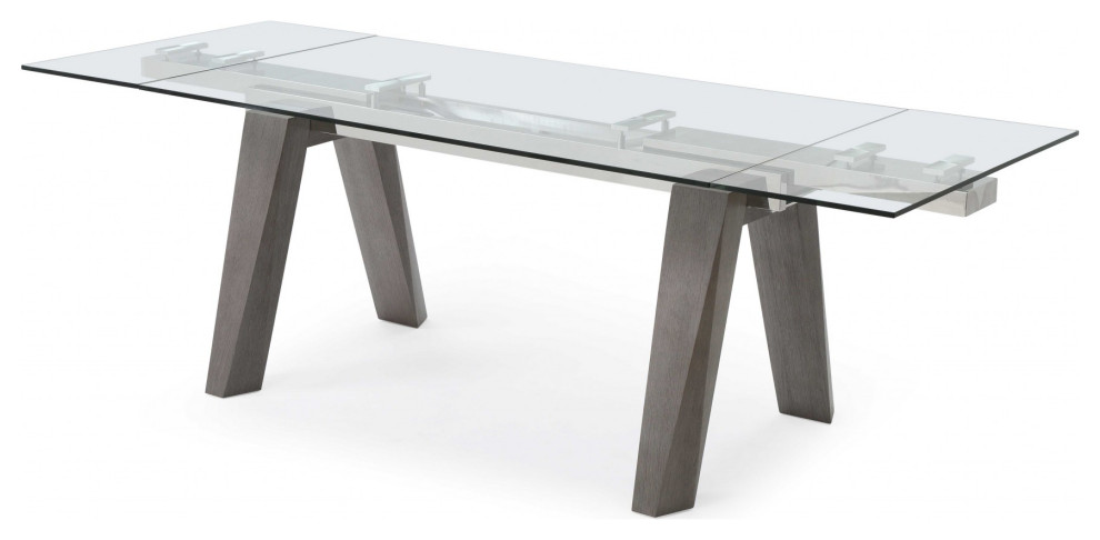 HomeRoots 63" X 35" X 30" Grey Glass Stainless Steel Extendable Dining ...