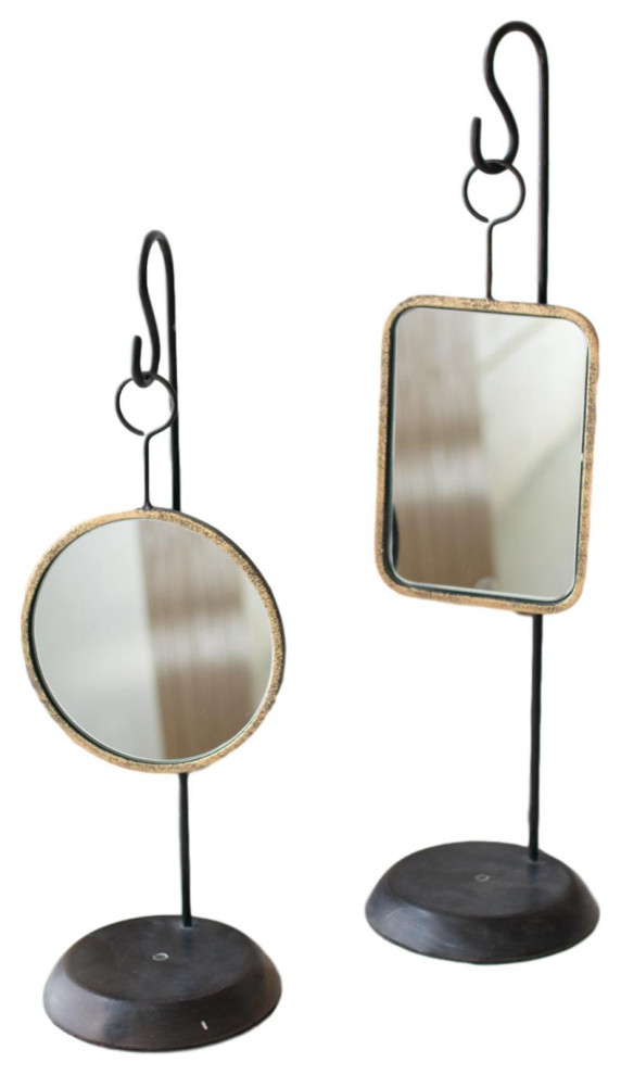 Antiqued Gold Metal Frame Mirror With Hanging Stand, 2-Piece Set ...