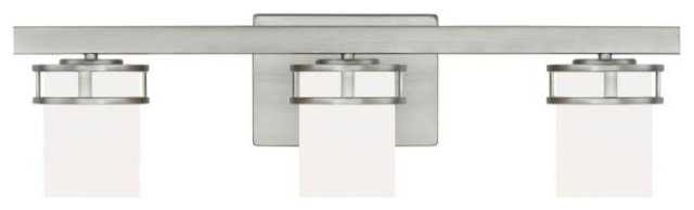 24"27.9W 3 LED Bath Vanity Brushed Nickel Etched/White Glass, Brushed ...