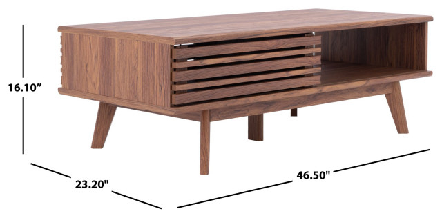 Rustic Walnut Coffee Table with Shelf, Slatted Sliding Door, Retro ...