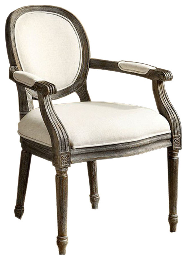 Conway Rustic Accent Chair With Beige Linen Fabric, Reclaimed Gray ...