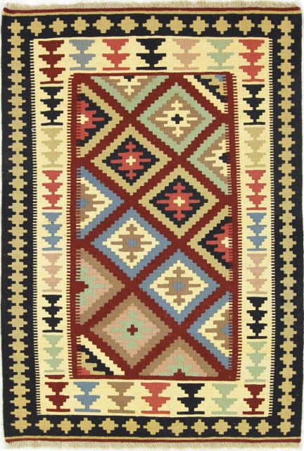 Persian Kilim Fars 4'11"x3'5" Hand Woven Oriental Rug, 4'11"x3'5 ...