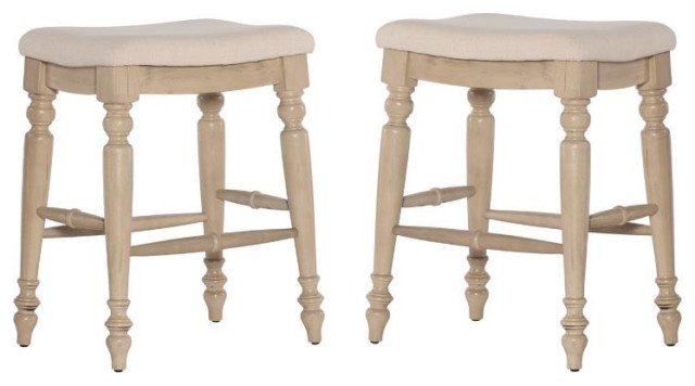 Home Square 2 Piece Backless Wood Counter Stool Set in White Wash ...