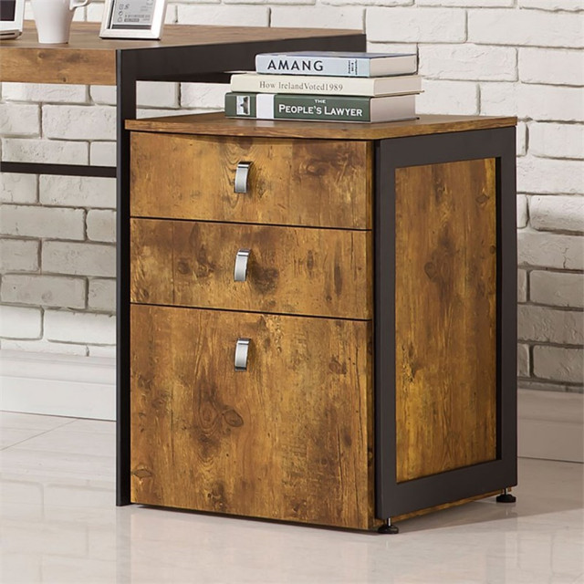 Coaster Estrella 3-Drawer Wood File Cabinet Antique Nutmeg and Gunmetal ...