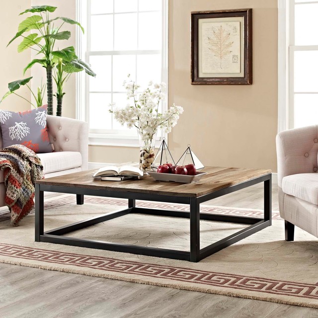 Industrial Country Farm House Living Coffee Table, Metal Steel Wood ...