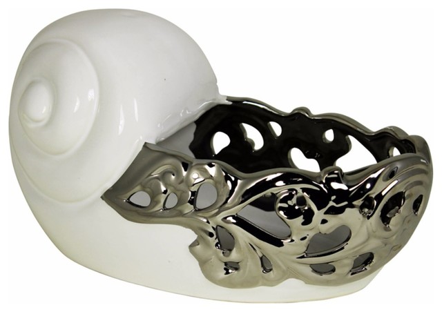 Ceramic Vase Conch,White - Beach Style - Vases - by Benzara Inc | Houzz