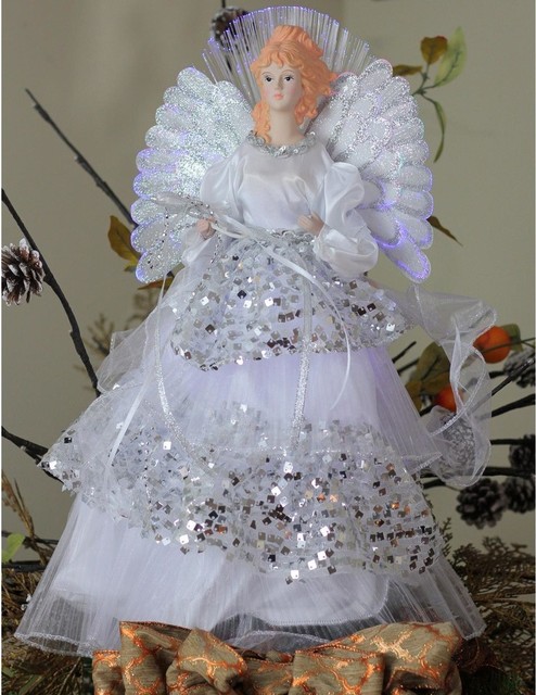Lighted Battery Operated Fiber Optic Angel Sequined Gown Christmas Tree ...