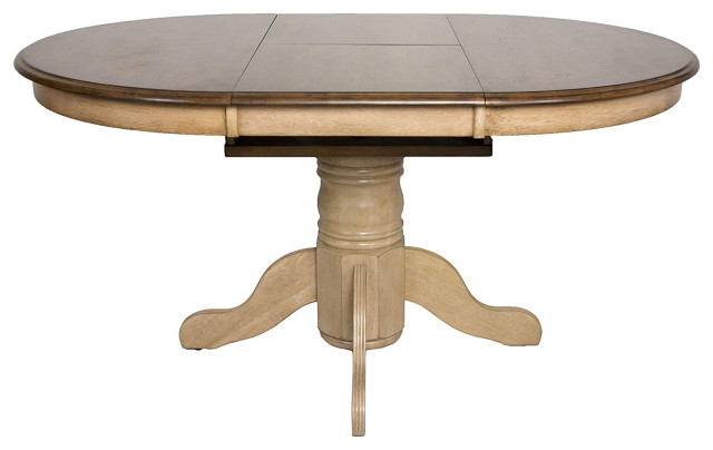 Classic Two Tone Dining Table with Pedestal Base and Butterfly Leaf Top ...